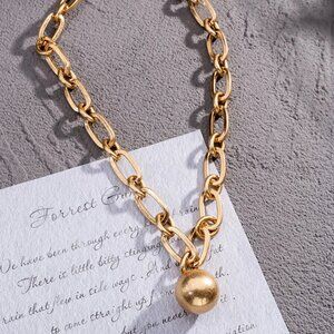 Zara | Jewelry | Zara Textured Frayed Gold Ball Chain Pendant Oval ...